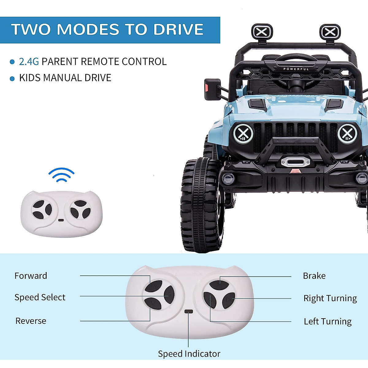 Aosom 12V Kids Ride on Car with Remote Control, Battery-Operated Ride on Toy with Spring Suspension, Led Lights, Music, Horn, 3 Speeds, USB, MP3, Blue