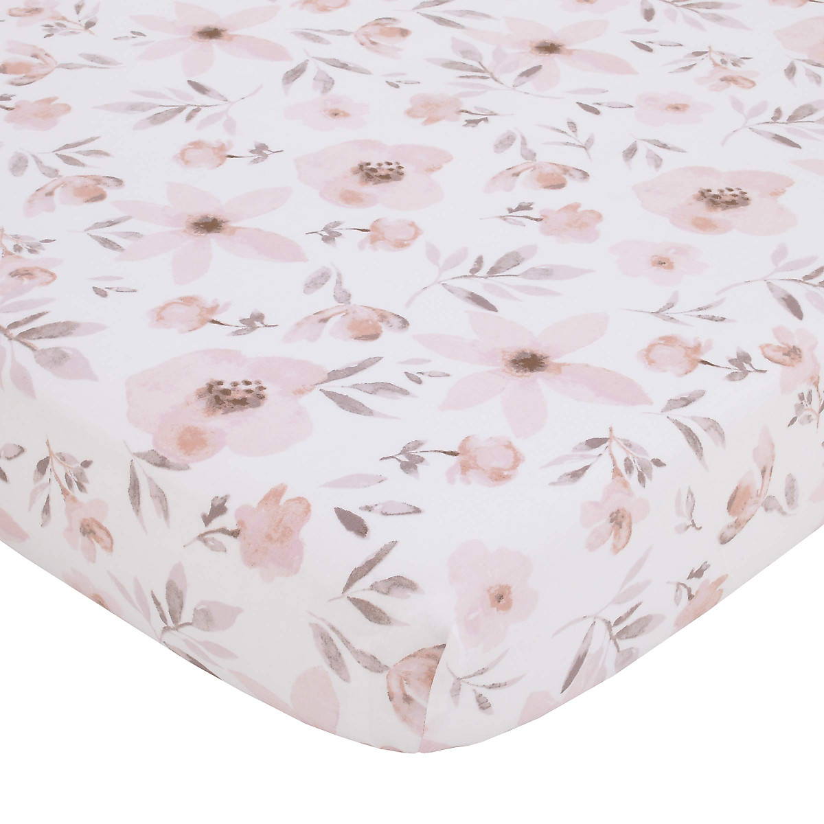 NoJo Countryside Floral - Pink, Grey & White 4Piece Nursery Crib Bedding Set, Comforter, Fitted Crib Sheet, Dust Ruffle, Diaper Stacker, Pink, Peach, White, Grey