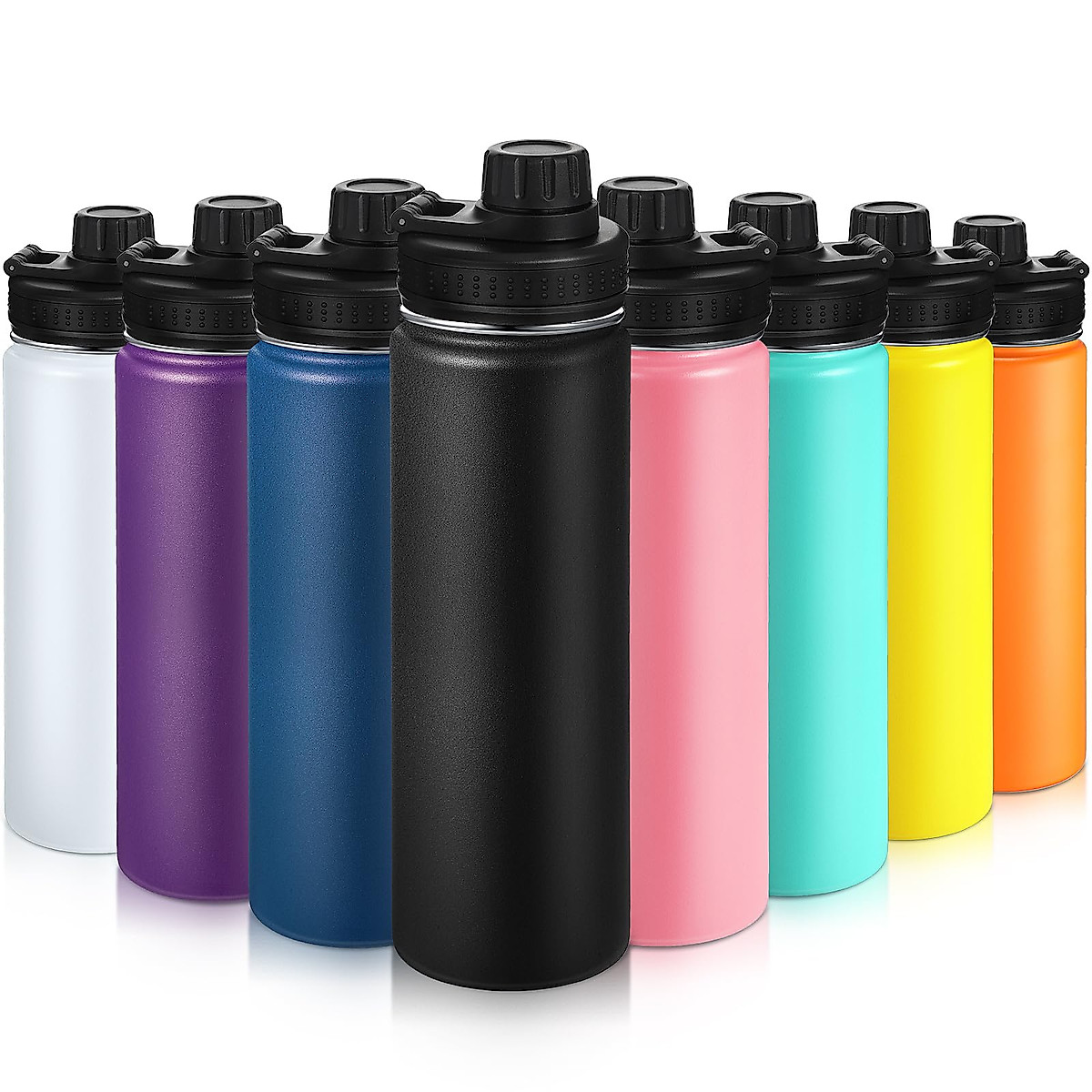 8 Pieces 22 oz Sports Water Bottle Wide Mouth Canteen Spout Bottle Bulk Insulated Water Bottle with Leakproof Spout Lid Stainless Steel Vacuum Water Flasks for Gym Sports Travel (Multi Colors)