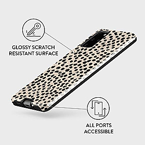 BURGA Phone Case Compatible with Samsung Galaxy S20 Plus - Hybrid 2-Layer Hard Shell + Silicone Protective Case -Black Polka Dots Pattern Nude Almond Latte - Scratch-Resistant Shockproof Cover