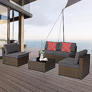 ide·o Patio Furniture Sets Backyard Furniture - Patio Conversation Sets, Wicker Patio Furniture, Outdoor Patio Set, Outdoor Patio Furniture(Grey)