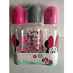 Cudlie Disney Baby Girl Minnie Mouse 9 oz Pack of 3 Baby Bottles, Tropic Floral