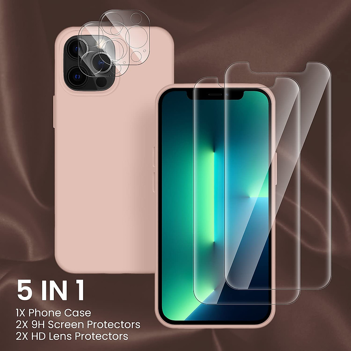 Cordking Designed for iPhone 12 Pro Max Case, with 2 Screen Protectors + 2 Camera Lens Protectors, Shockproof Silicone Phone Case with Microfiber Lining, Pinksand