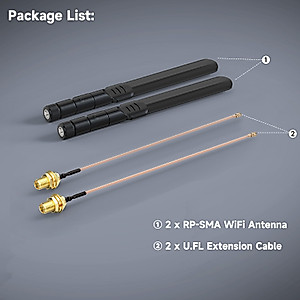 Bingfu Dual Band WiFi 2.4GHz 5GHz 5.8GHz 8dBi RP-SMA Male Antenna 30cm 12 inch RG178 U.FL IPX IPEX to RP-SMA Female Cable 2-Pack for WiFi Router Wireless Mini PCI Express PCIE Network Card Adapter