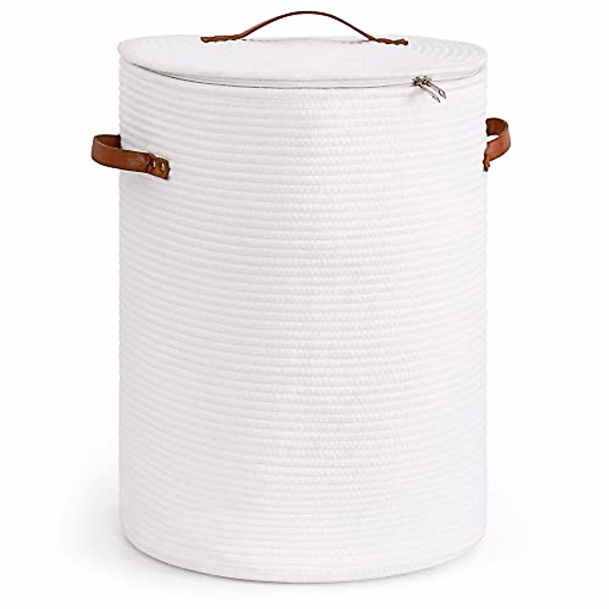 CHICVITA Tall Laundry Basket with Lid, White Clothes Laundry Hamper for Nursery, Cotton Rope Storage Basket for Clothes, Blankets, Toys, Laundry Bin, 15 x 20 inches