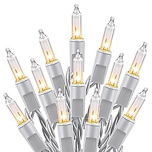 Brightown Christmas String Lights with 100 Clear Bulbs on White Wire - UL Approved for Indoor Outdoor Use, 26.5 FT Waterproof Connectable Christmas Tree Lights for Party Holiday Patio Decorations