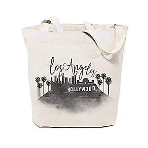 The Cotton & Canvas Co. Los Angeles Cityscape, Souvenir, Beach, Shopping and Travel Reusable Shoulder Tote and Handbag