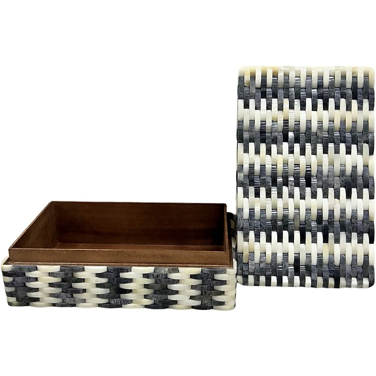 Decorative Inlay & Wooden Engraved Art Keepsake Box Storage For Jewelry Hand Finished White and Gray Mat Pattern Keepsake Oraganizer Rectangular Shape Bone Inlay Beautiful Home Décor & Table Décor