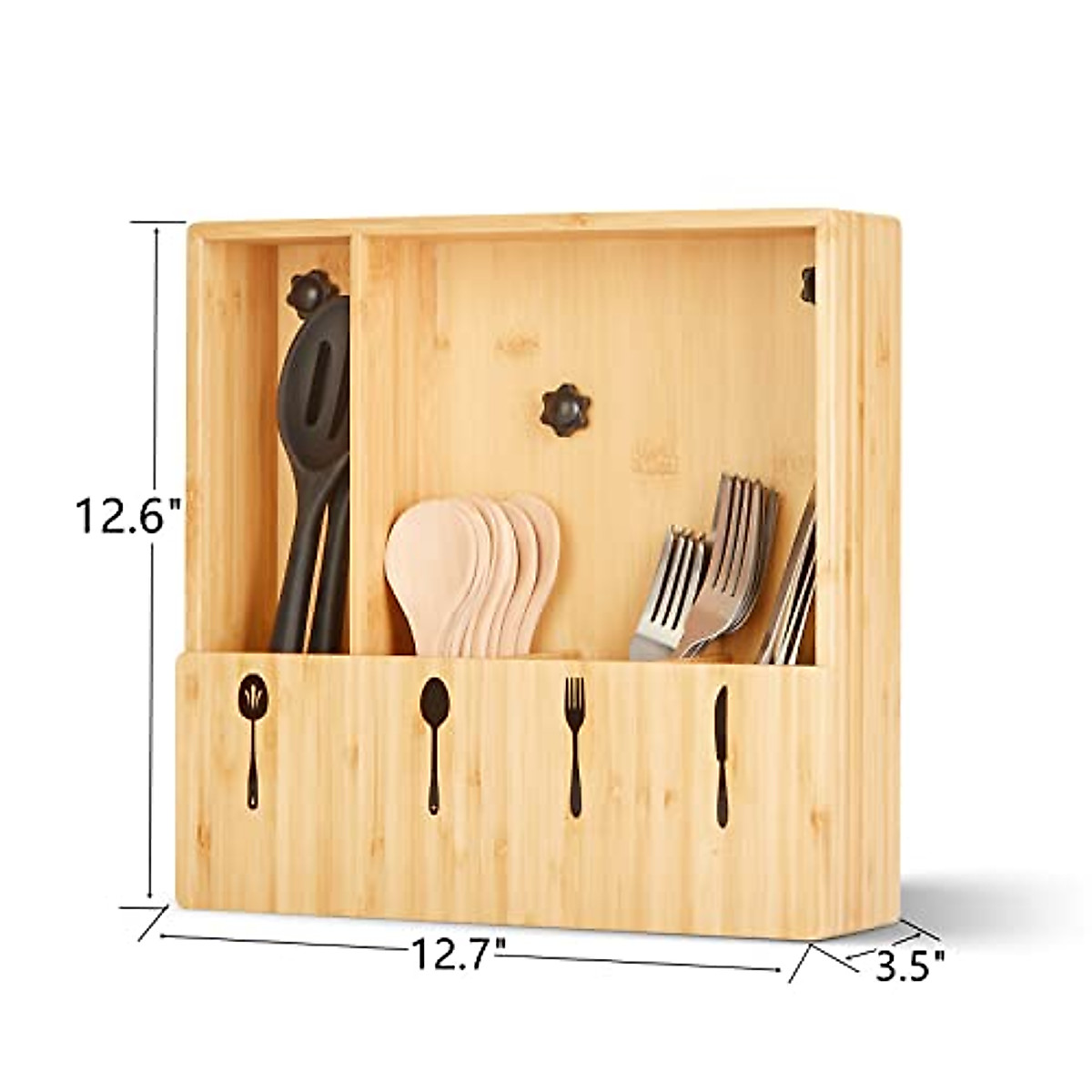 Bamboo Kitchen Utensil Holder for Countertop - Wall Mount Available - Cooking Utensil Caddy with 4 Compartments, Farmhouse Kitchen Decor, Wooden Utensil Organizer for counter