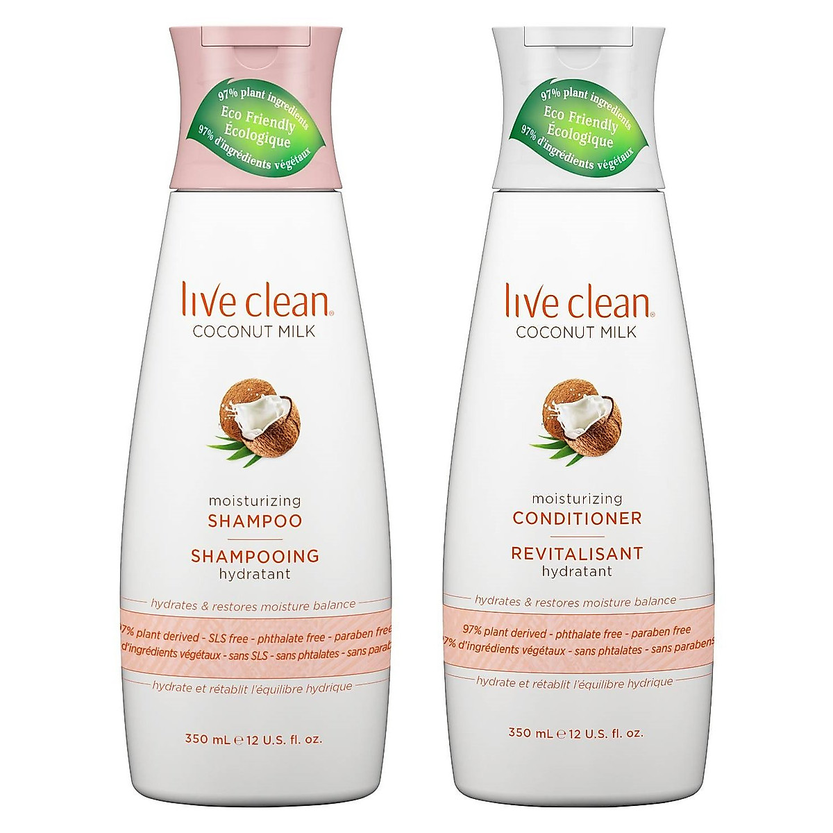Live Clean Coconut Milk Moisturizing Shampoo and Conditioner, 12 oz each with Certified Organic Coconut Extract and Oil, Petrolatum-free, Phthalate-free and Paraben-free