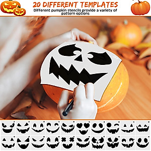 MorningRo 34 PCS Halloween Pumpkin Carving Kit, 13 PCS Professional Heavy Duty Stainless Steel Double Side Pumpkin Carving Tool with Pumpkin Carving Knife and 20 Pumpkin Stencils for Kids Adults