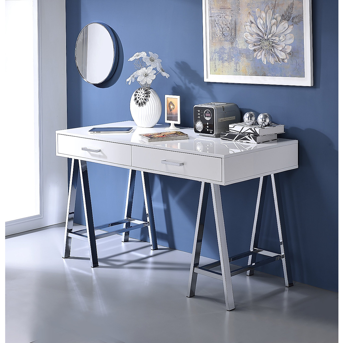 Acme Coleen Home Office Desk in White and Chrome