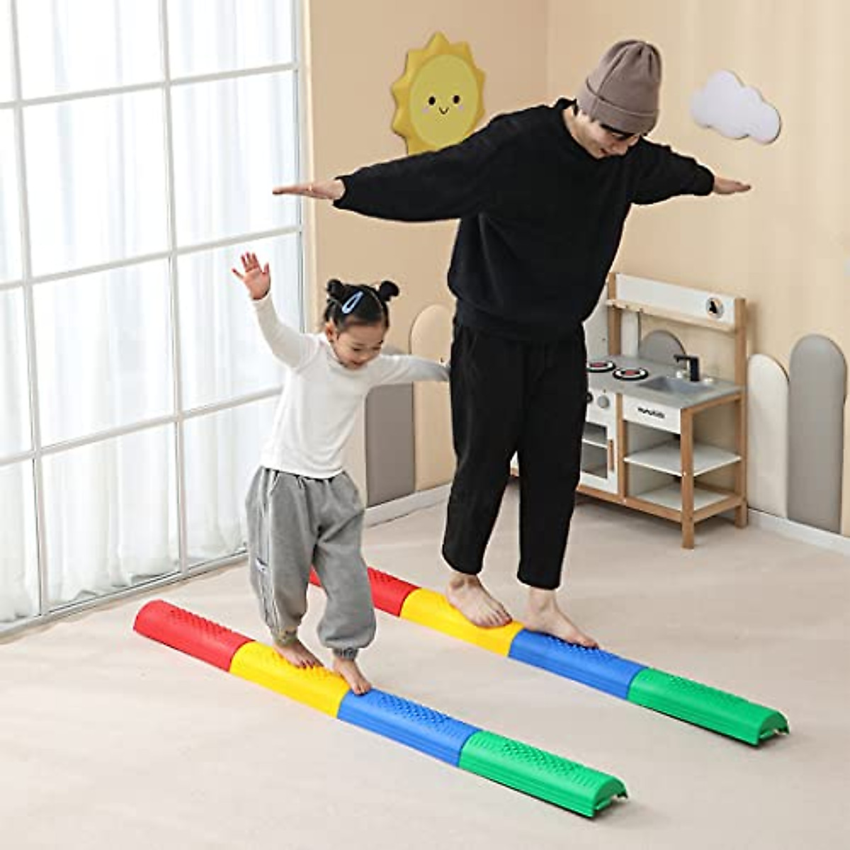 Balance Beam for Kids, 20Pcs Anti-Slip Stepping Stones for Kids, Montessori Sensory Toy Balance Board Gymnastics Obstacle Course for Home Gym Playground