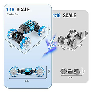 Powerextra RC Stunt Car Toys for 6-12 Year Old Kids - Big Size 4WD Remote Control Car - Gesture Sensor - Double Sided Rotating RC Car - Lights, Music - Perfect for Boys & Girls' Birthday