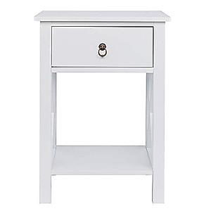 Bonnlo White Nightstand with Drawer and Shelf, Farmhouse Night Stands for Bedrooms Set of 2, End Table Bed Side Table/Night Stand with Rustic Handle for Small Spaces, Dorm, Kids’ Room, Living Room