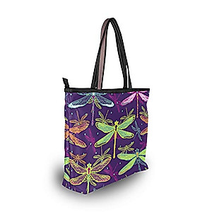Zip Tote Bag Colorful Dragonfly Women's Handbags Shoulder Bags Satchel Purse