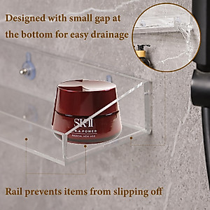 BLBYHO 2 Pack Acrylic Bathroom Shower Shelves Shower Caddy, 15" Clear Shower Organizer Floating Shelves Stick on for Bathroom Wall Mounted, Provide Adhesive Strips & Mounting Screws