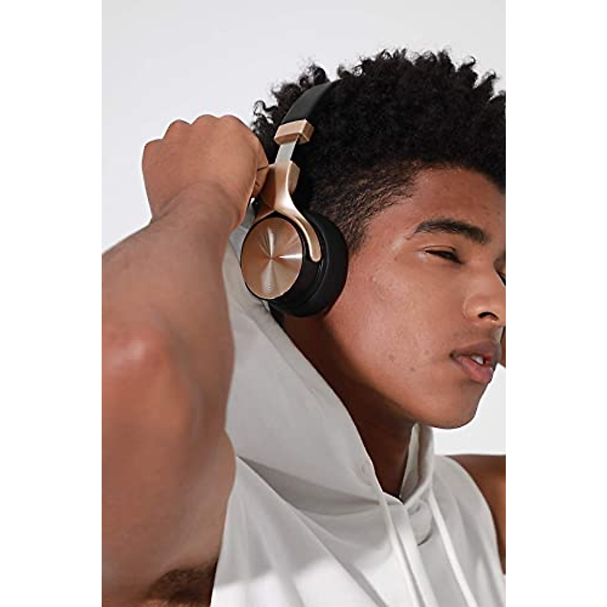 Riwbox BN5 Bluetooth Headphones Over Ear, Folding Stereo Headphones Wired Wireless with Mic Compatible for iPhone/iPad/TV/PC/Online Class/Home Office (Black&Gold)