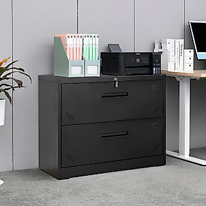 GREATMEET 2 Drawer Lateral File Cabinet with Lock,Heavy Duty Metal Lateral File Cabinet,35.43''L * 17.72''D * 28.70''H, for Legal Letter Files,Disassemble,Black (2 Drawers)