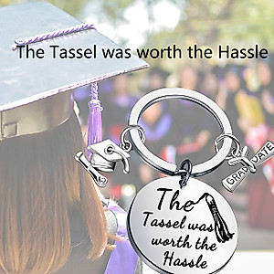 FUSTMW Graduation Gift Keychain The Tassel Was Worth the Hassle Graduation Jewelry College Graduation Gift with Grad Cap Charm (silver)