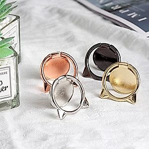 [2 Pack] Cat Ears Glossy FinishCell Phone Ring Holder Stand, 360 Degree Rotation Finger Ring Kickstand with Polished Metal Phone Grip for Magnetic Car Mount, Smartphone Accessories（Silver