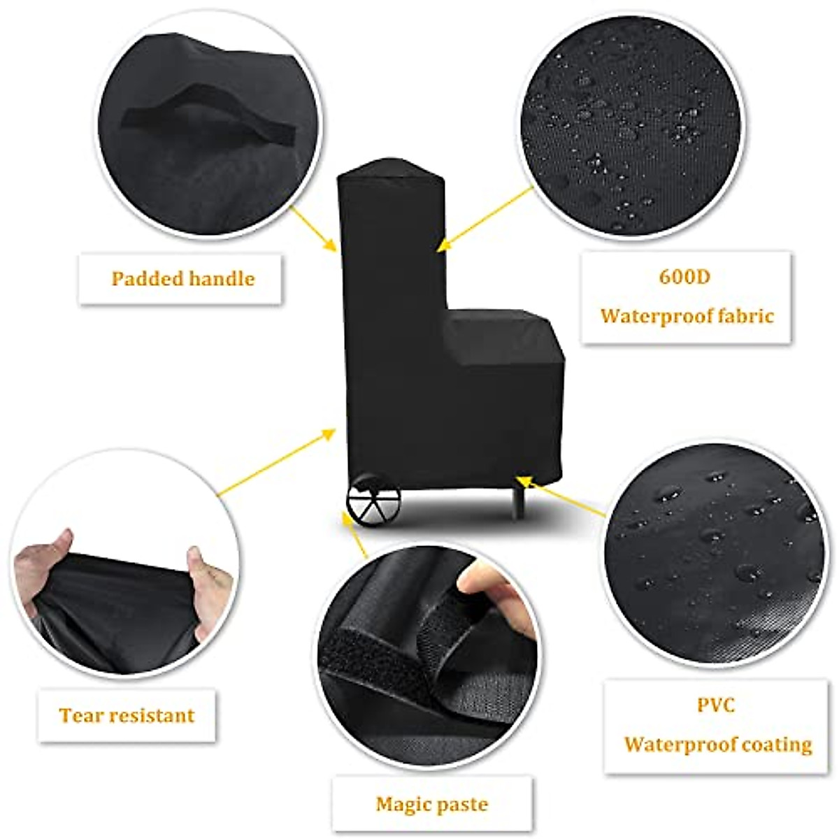 STARTWO Offset Smoker Cover,Waterproof Longhorn Grill Cover,Windproof BBQ Cover,UV Protecting Longhorn Smoker Cover for Oklahoma Joe's and Rivergrille Rustler Vertical,43LX29WX67H inches