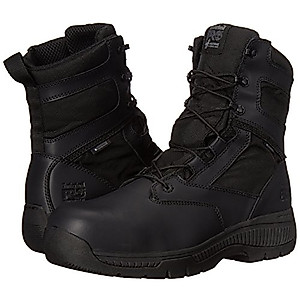 Timberland PRO Men's 8 Inch Valor Comp Toe Waterproof Side Zip Work Boot, Black Smooth Leather Ballistic Nylon, 4.5 W US