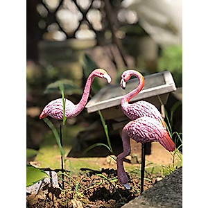 MUAMAX Miniature Flamingo Picks 2 Pack Fairy Garden Accessories Pink Miniature Garden Flamingo Figurines Decorative Plant Stakes for Pots Ornaments Flamingo Décor Gifts