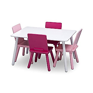Delta Children Kids Table and Chair Set (4 Chairs Included) - Ideal for Arts & Crafts, Snack Time, Homeschooling, Homework & More - Greenguard Gold Certified, White/Pink