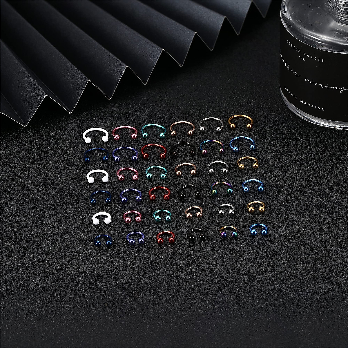 TEN MIRO 36PCS 16G Horseshoe Nose Septum Rings Stainless Steel Circular Barbells Cartilage Tragus Helix Hoop Eyebrow Lip Horseshoe Piercings Body Jewelry for Women Men 6mm-12mm(6-10mm)