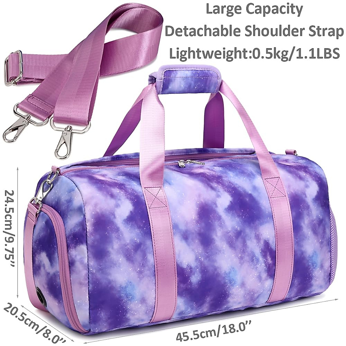 Gym Duffel Bag for Girls Weekender Overnight Bag with Wet Pocket Shoes Compartment Sports Dance Bag for Girls Teens Travel Duffle