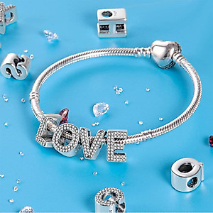 Pandach 925 sterling Silver Letters Charms A-Z Alphabet Beads with Cubic Zircons Charm Beads Pendants fit for European Bracelets Necklace Women Jewelry Gift Options