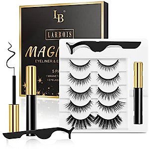 Larbois Magnetic Eyelashes 5 Pairs, Magnetic Eyelashes with Eyeliner Kit Easy to Wear, Comfortable ＆ Reusable False Lashes From Natural to Gorgeous Styles No Glue Needed
