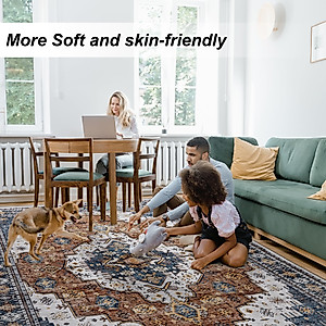 Washable Rug Living Room Rugs: 9x12 Area Rug Large Boho Medallion Distressed Carpets Indoor Soft Floor Anti Slip Carpet for Under Dining Table Bedroom Farmhouse Home Office - Blue/Orange Brown