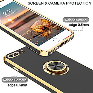 BENTOBEN iPhone 8 Plus Case, iPhone 7 Plus Case, Slim Fit Ring Holder Stand Magnetic Car Mount Supported Shockproof Protective Women Girls Men Boys Case Cover for iPhone 8 Plus/7 Plus 5.5", Black/Gold