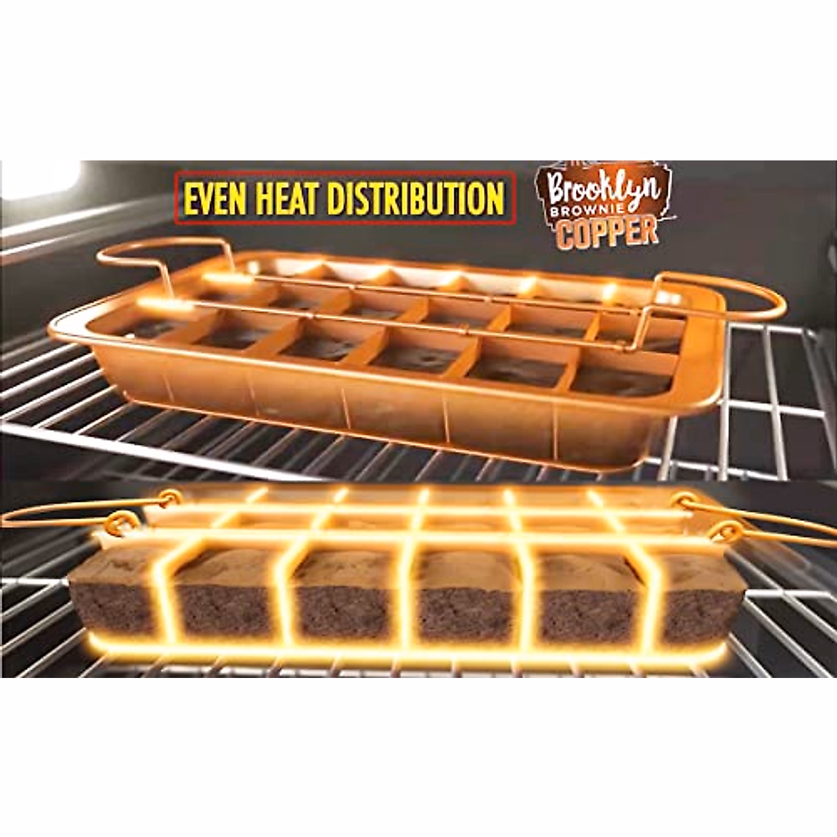 Brooklyn Brownie Copper by GOTHAM STEEL Nonstick Baking Pan with Built-In Slicer, Ensures Perfect Crispy Edges, Metal Utensil and Dishwasher Safe