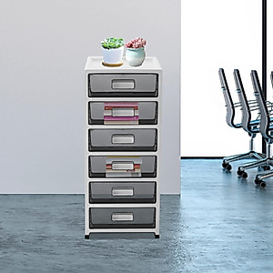 6-drawer Plastic Home Office Bedroom & Closet Organizer Storage Drawers, Plastic Drawer Storage Organizer Rolling Cart with Wheels Casters for Classroom Bedroom Living Room, Black White