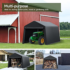 Real Relax Portable Storage Shed 8x14ft, Heavy Duty Outdoor Carport Canopy with Rolled up Zipper Door for Bikes, Motorcycles, Outdoor Tools