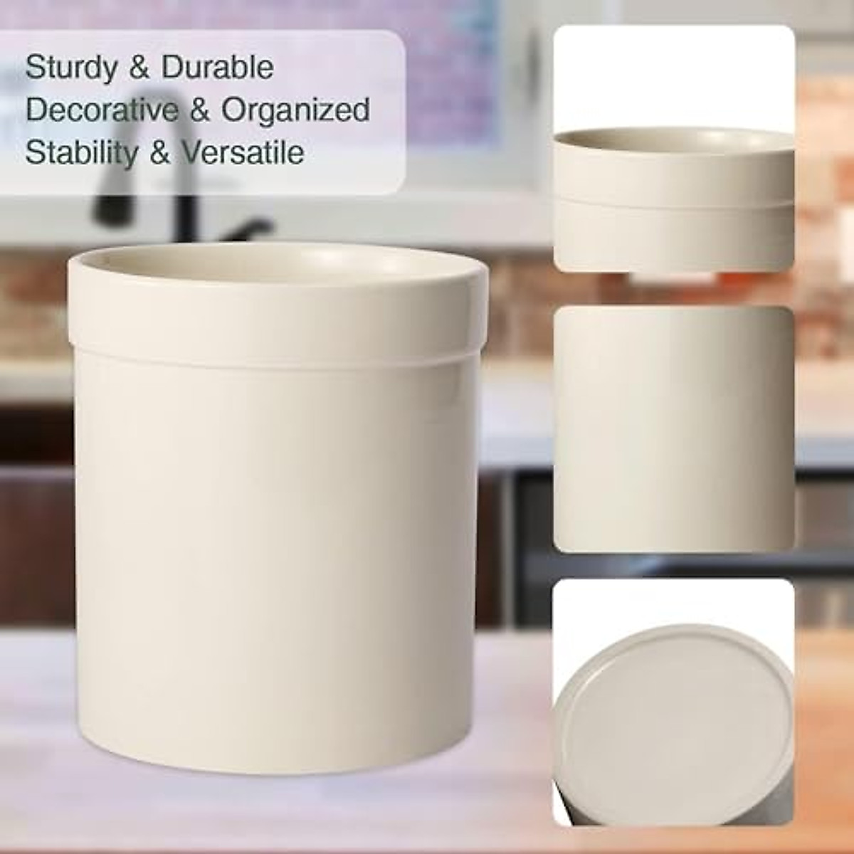 MEIGUI Ceramic Kitchen Utensil Holder, Utensil Crock Large Utensils Holder for Kitchen Decor, Cooking Tool Utensils Caddy for Countertop, Pure White