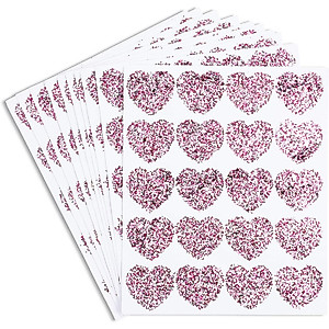 200-Pack 1.5-Inch Holographic Glitter Heart Stickers, Adhesive Sparkle Decals, Envelope Seal Stickers for Wedding, Birthday, and Graduation Invitations, Crafting Supplies (Hot Pink)