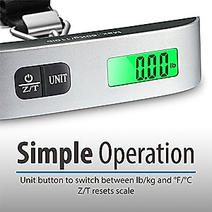 Fosmon Digital Luggage Scale (2 Pack), LCD Display Backlight Temperature Baggage Scale w/ 110lbs Capacity, Portable Stainless Steel Hanging Luggage Weight Scale w/ Tare Function for Travelers - Silver