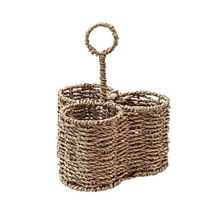 Creative Co-Op Woven Seagrass Caddy with 3 Sections Basket, Natural