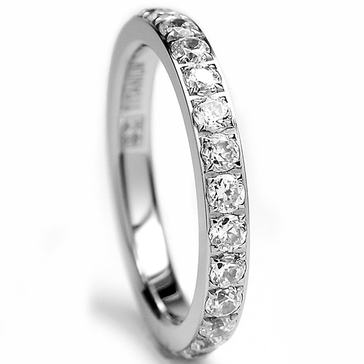 3MM Ladies Titanium Eternity Engagement Band, Wedding Ring with Pave Set Cubic Zirconia Size 8