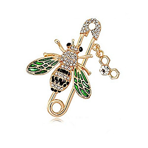 Bee Brooch pins Women Enamel Crystal Insect Pin Lapel Pin Large Safety Pin
