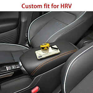 LOCOY Center Console Armrest Cover for Honda HRV Accessories 2023 2024 2025, for HR-V Arm Rest Box Lid Protection Trim, Armrest Seat Leather Interior, Middle Console Liner (Orange Stitches)