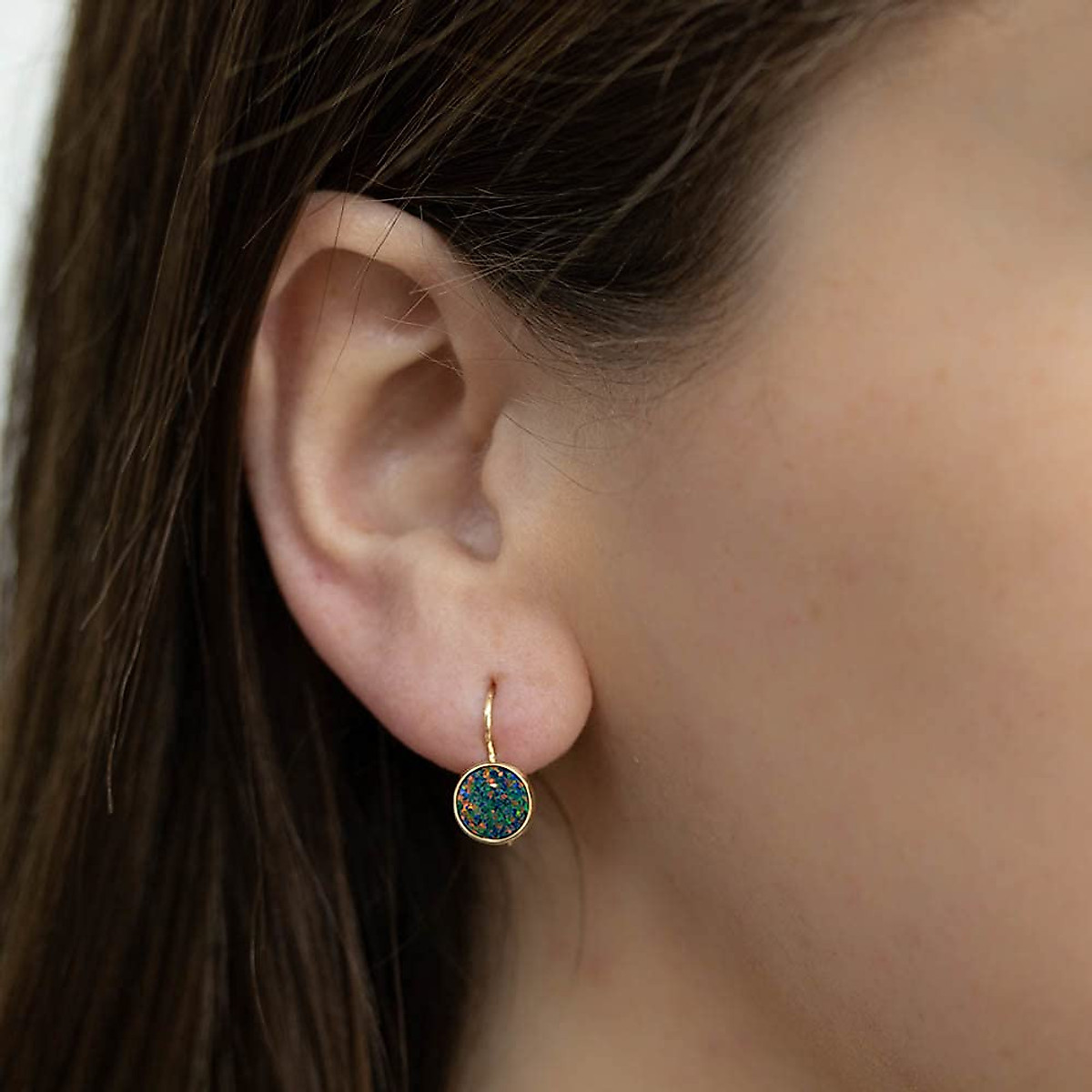 14K Gold Black Opal Drop Earrings - October Birthstone Dangle - Solid Yellow Gold Dangle Earrings - Dainty Handmade Wedding Jewelry - Perfect Bridal or Graduation Gift