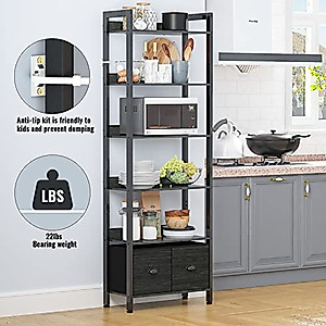 Furologee 6-Tier Bookshelf,6-Tier Bookshelf, Entryway Table with 3 Tiers Storage Shelves, Wood and Metal Storage Rack for Home Office, Bedroom, Black Oak