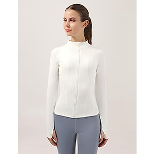 Locachy Women's Slim Fit Full Zip Athletic Running Sports Workout Jacket with Pockets Style 02 White S