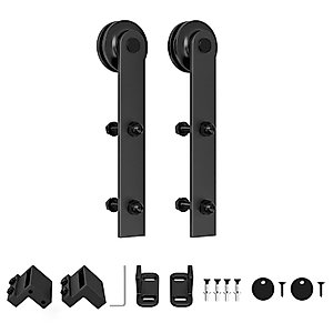 ZEKOO Sliding Barn Door Hanger, Door Roller, Barn Door Stopper, Barn Door Floor Guide, Anti-Jumper, Accessories Hardware for Third Door, Fourth Door(Straight-Style)