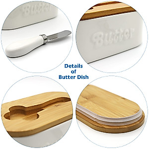 MBR FORCE Ceramic Butter Dish with Lid for Countertop Large White Farmhouse Butter Holder with Knife Butterdish Keeper Container Box